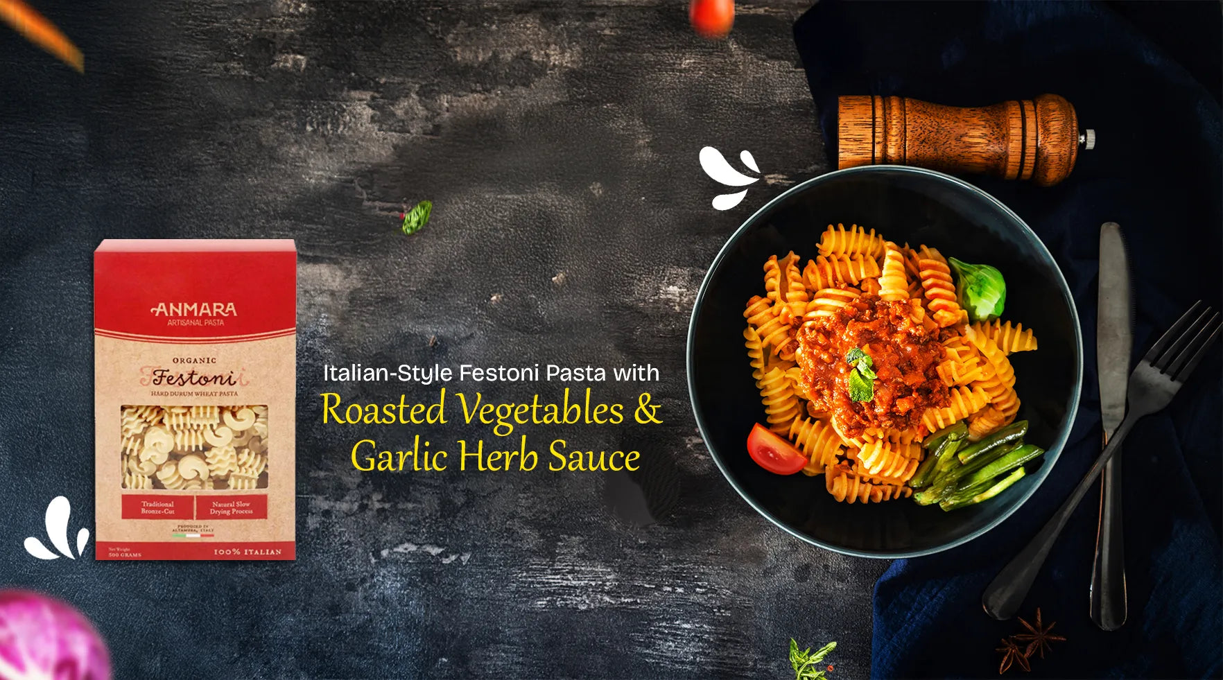 Italian-Style Festoni Pasta with Roasted Veggies & Garlic Herb Sauce ...
