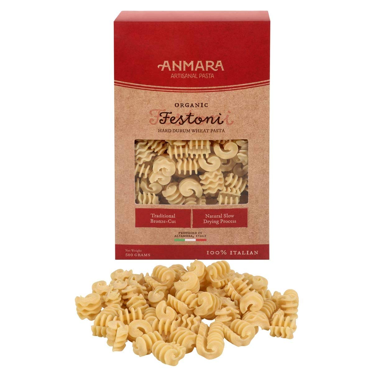 Anmara Artisanal Pasta, Organic Festoni, Hard Durum Wheat, 500 g ...